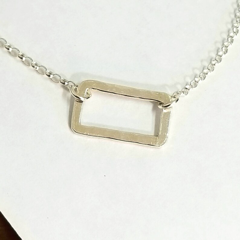 Small Silver Rectangle Necklace Minimalist Jewelry Geometric - Etsy