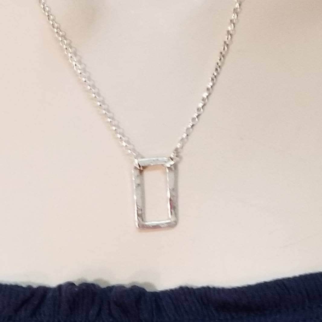 Small Silver Rectangle Necklace Minimalist Jewelry Geometric | Etsy