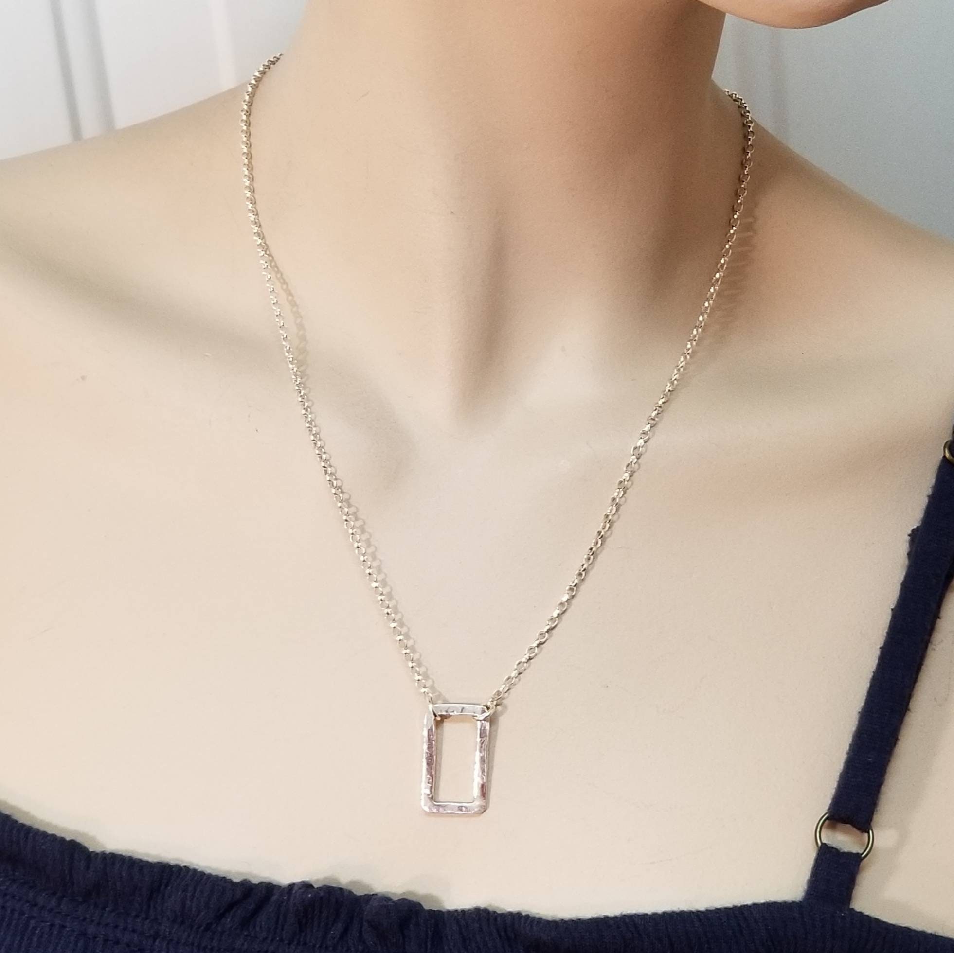 Small Silver Rectangle Necklace Minimalist Jewelry Geometric | Etsy