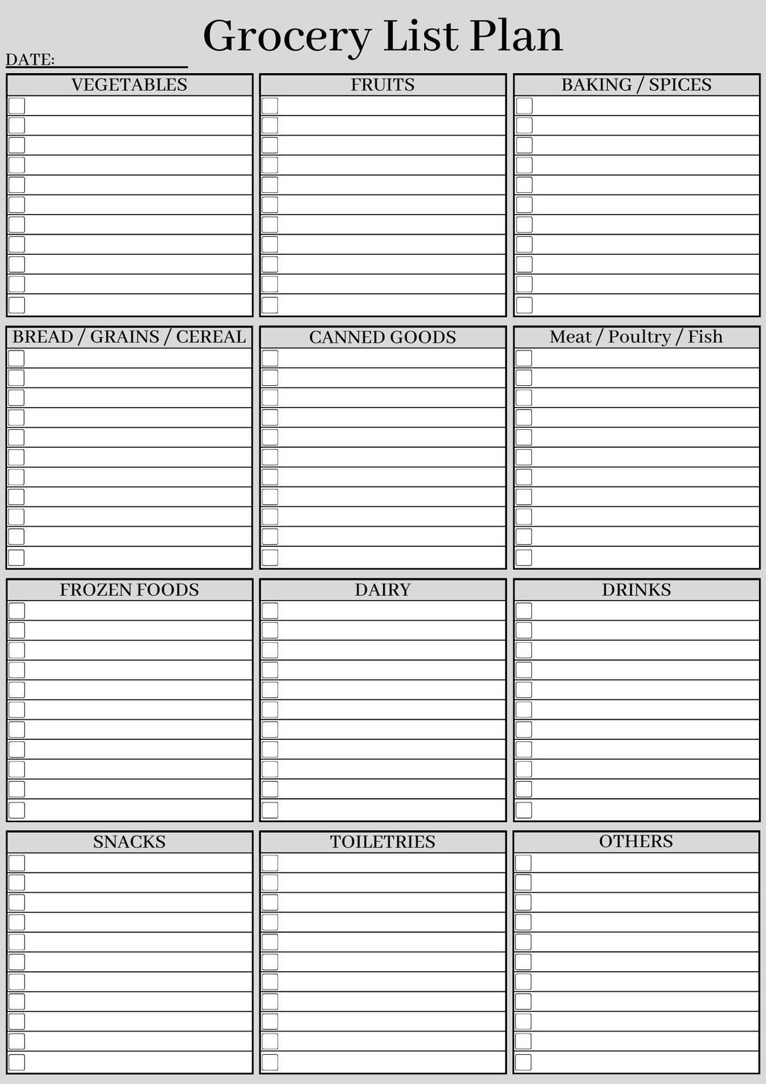 Grocery List Printable Template: Meal Planning, Shopping (A4 PDF) - Etsy