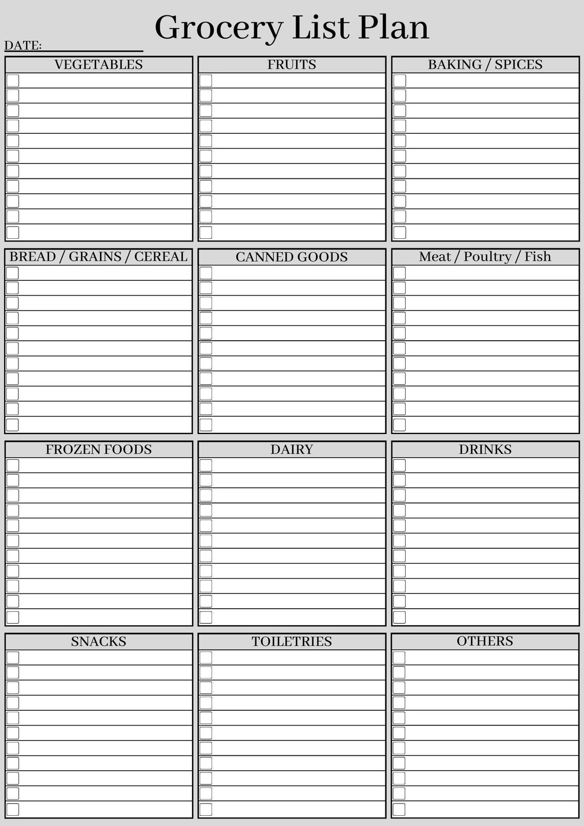 Grocery List Printable Template: Meal Planning, Shopping (A4 PDF) - Etsy