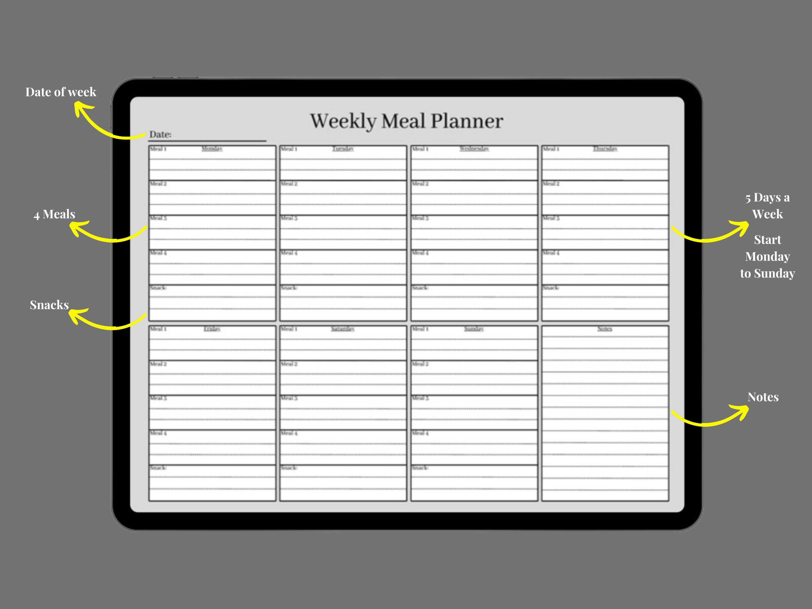Weekly Meal Planner Printable A4 |kitchen Organizer | 7 Day Menu | Food ...