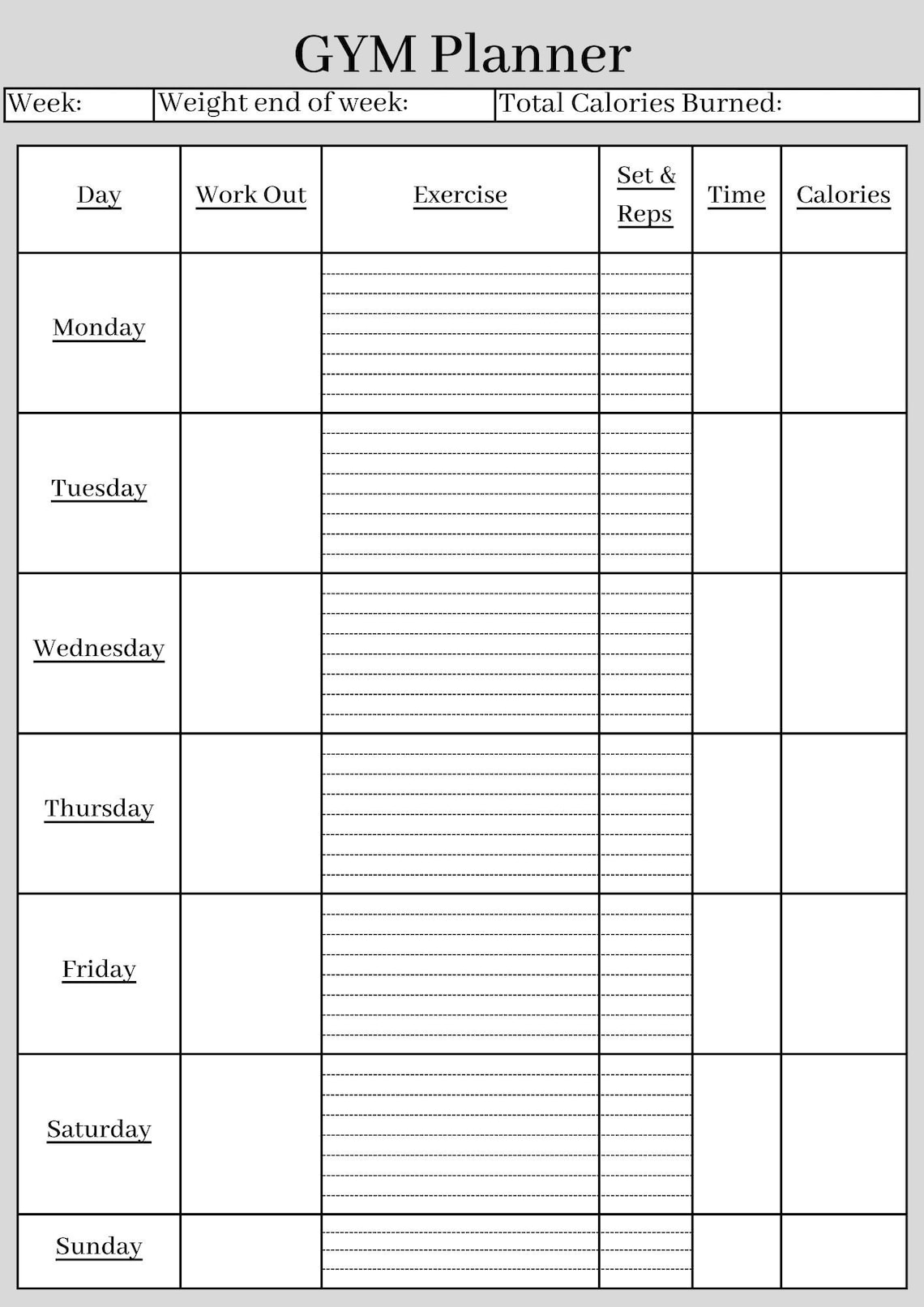 Gym Planner A4, Weekly Workout Schedule & Fitness Plan, Daily Exercise ...