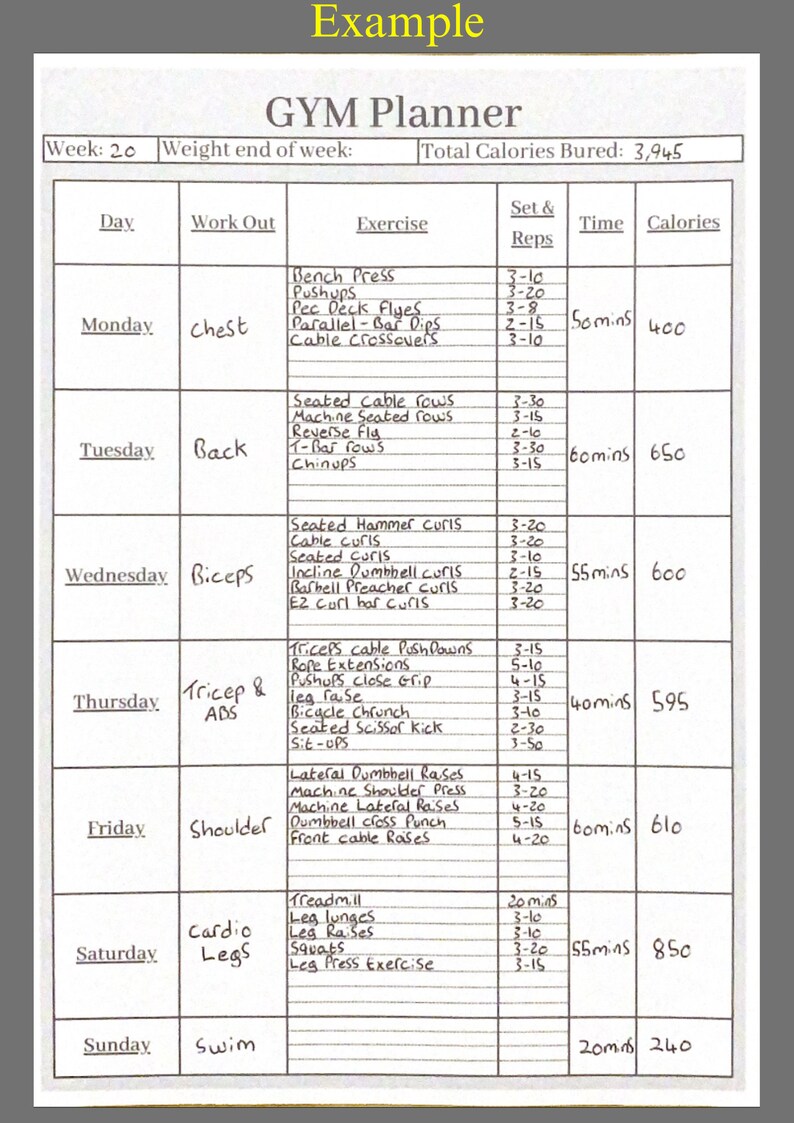 Gym Planner A4, Weekly Workout Schedule & Fitness Plan, Daily Exercise ...