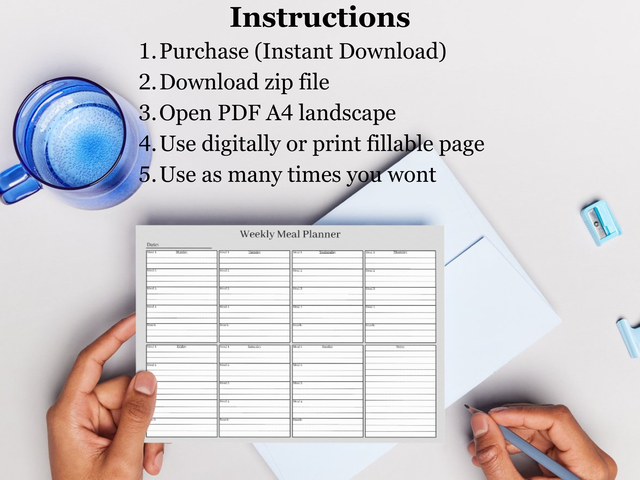 Weekly Meal Planner Printable A4 |kitchen Organizer | 7 Day Menu | Food ...