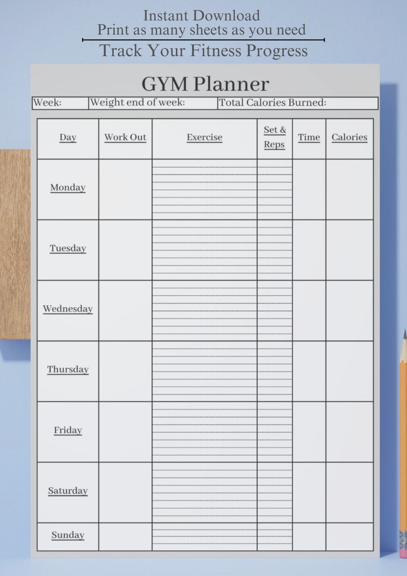 Gym Planner A4, Weekly Workout Schedule & Fitness Plan, Daily Exercise ...