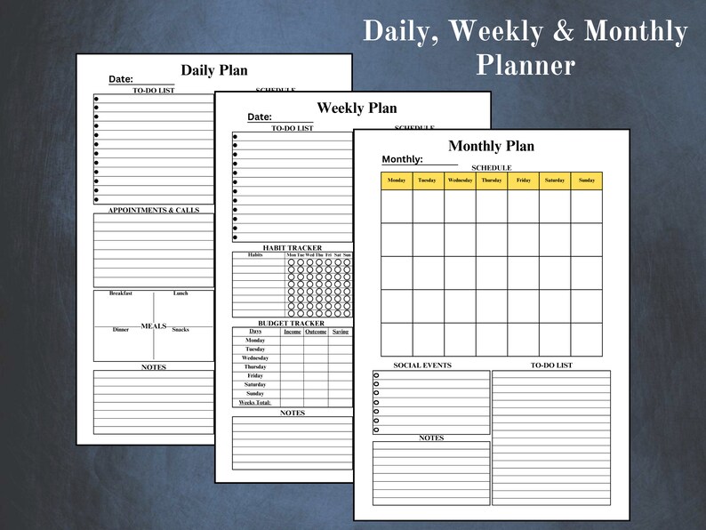 Daily, Weekly, Monthly Planner: Printable Journal Diary (A4 PDF, SVG ...