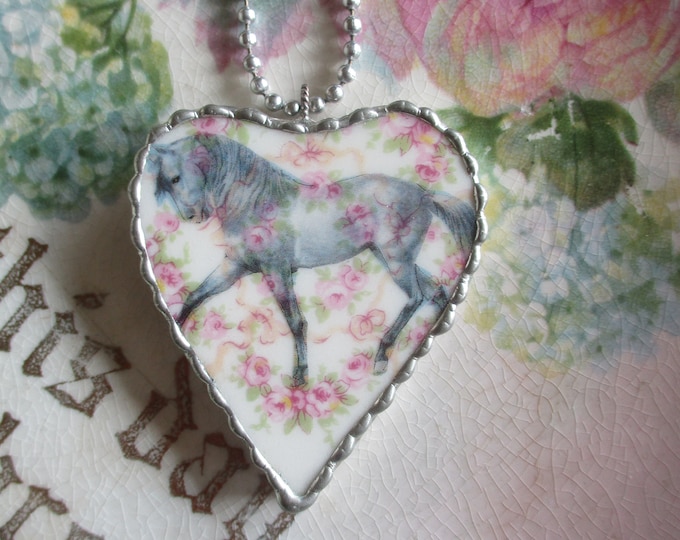 Vintage Upcycled China Horse in a Ring of Roses Sterling Silver Bail ...