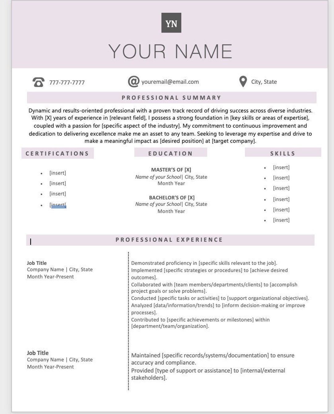 Generalized Modern Resume Template - Etsy