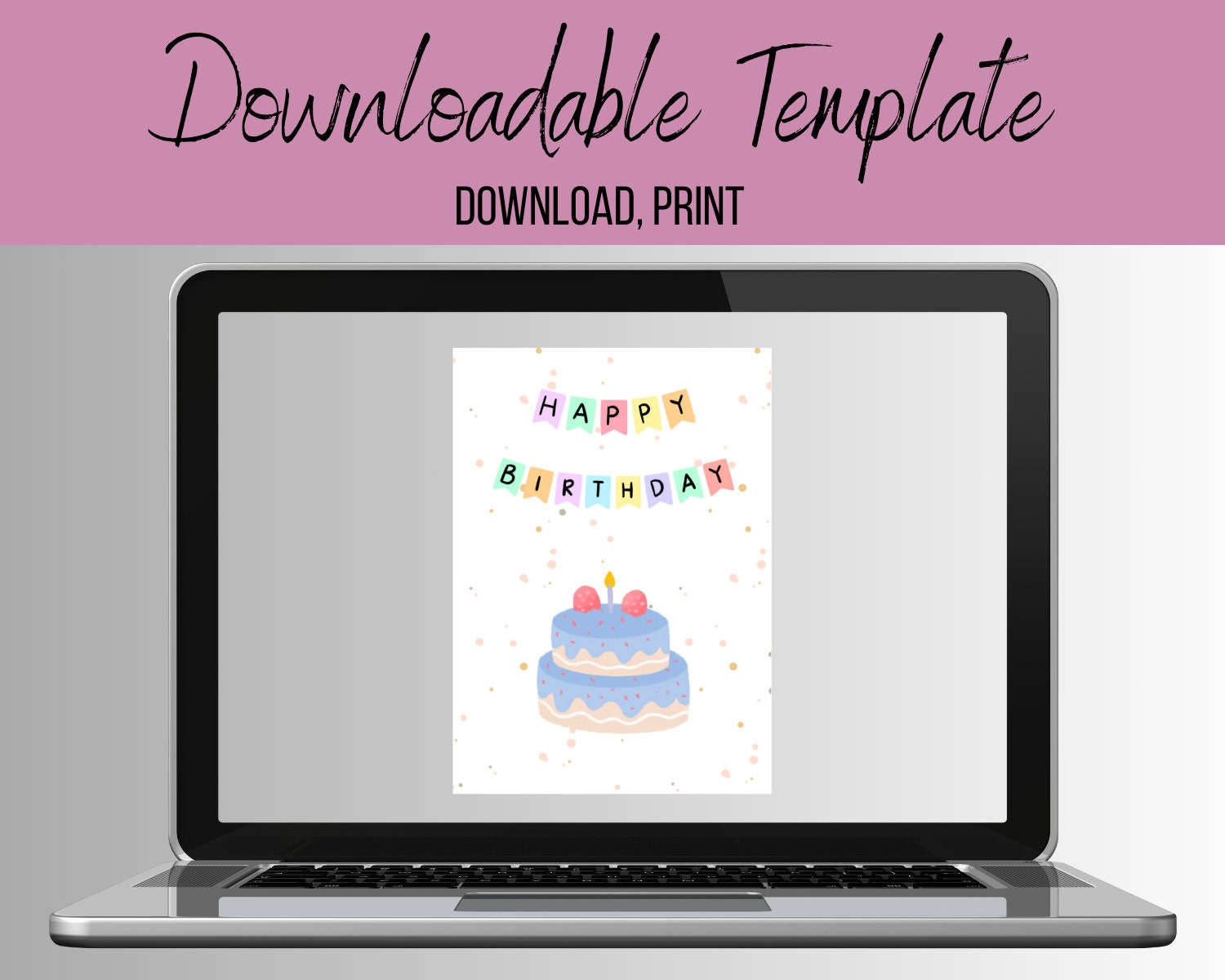 Birthday Cake Card Template, Downloadable Happy Birthday Card, Cute ...