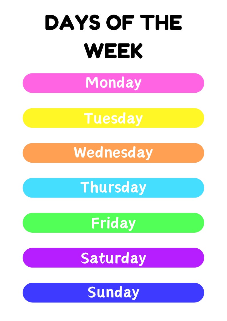 Kids Days of the Week Printable, Educational Downloadable for Children ...