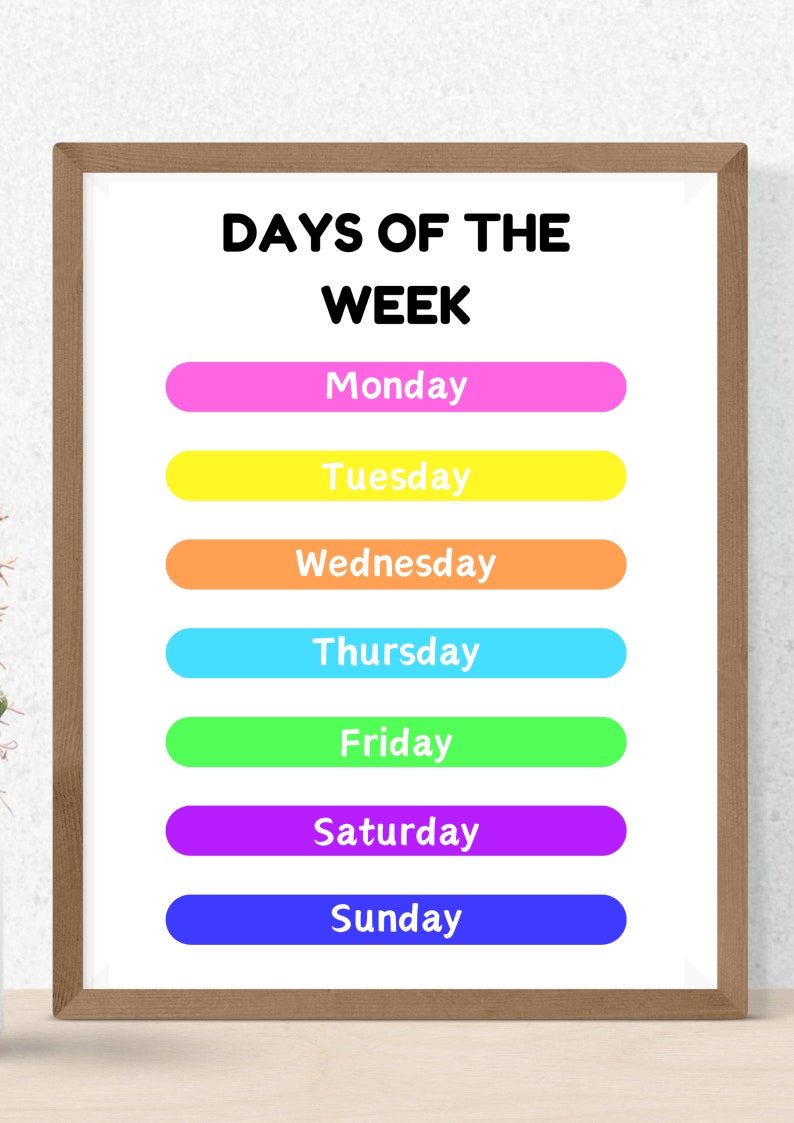 Kids Days of the Week Printable, Educational Downloadable for Children ...