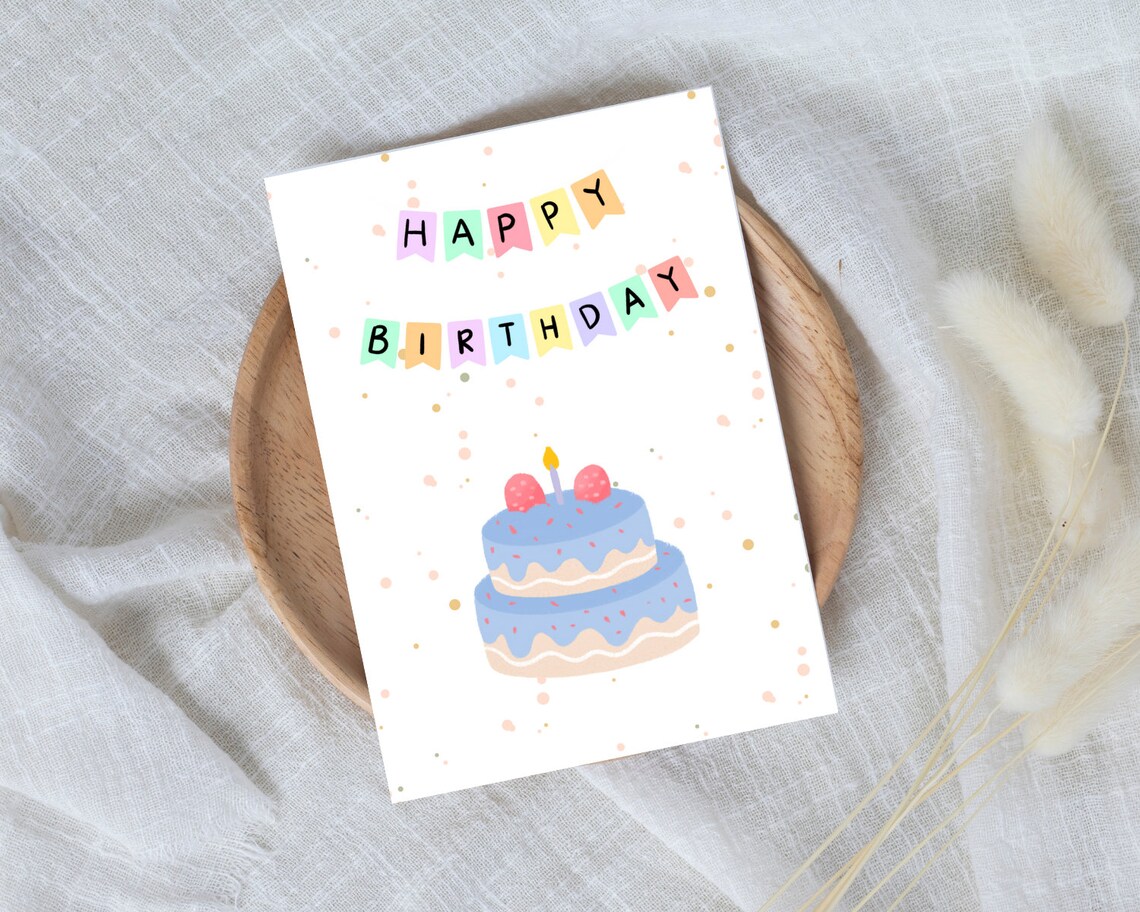 Birthday Cake Card Template, Downloadable Happy Birthday Card, Cute ...