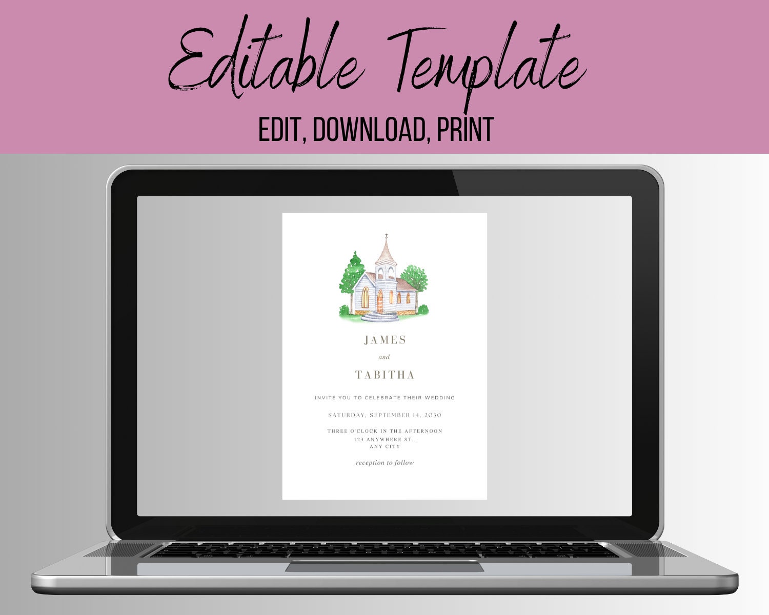 Printable Chapel Wedding Invitation, Download and Print Marriage Invite ...