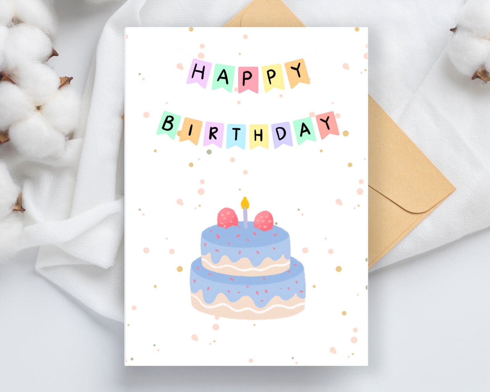 Birthday Cake Card Template, Downloadable Happy Birthday Card, Cute ...
