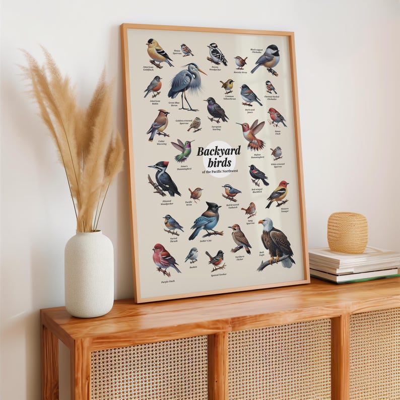 Backyard Birds Pacific Northwest Poster Art Print Bird Lover Gift Wall ...