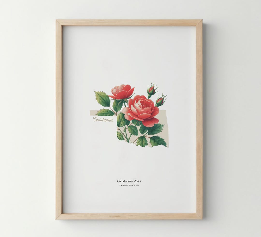 Oklahoma Flower Poster Art Print Oklahoma Rose Wall Art Flower Market ...