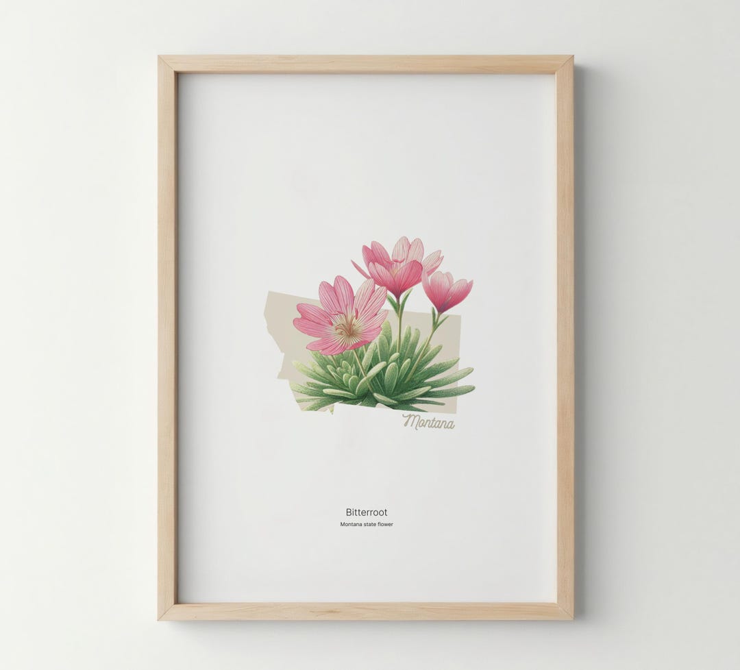 Montana Flower Poster Art Print Bitterroot Wall Art Flower Market Art ...