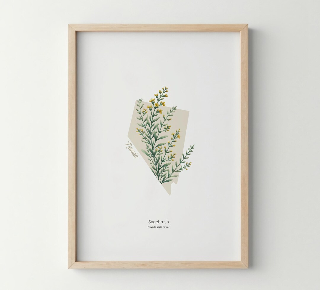 Nevada Flower Poster Art Print Sagebrush Wall Art Flower Market Art ...