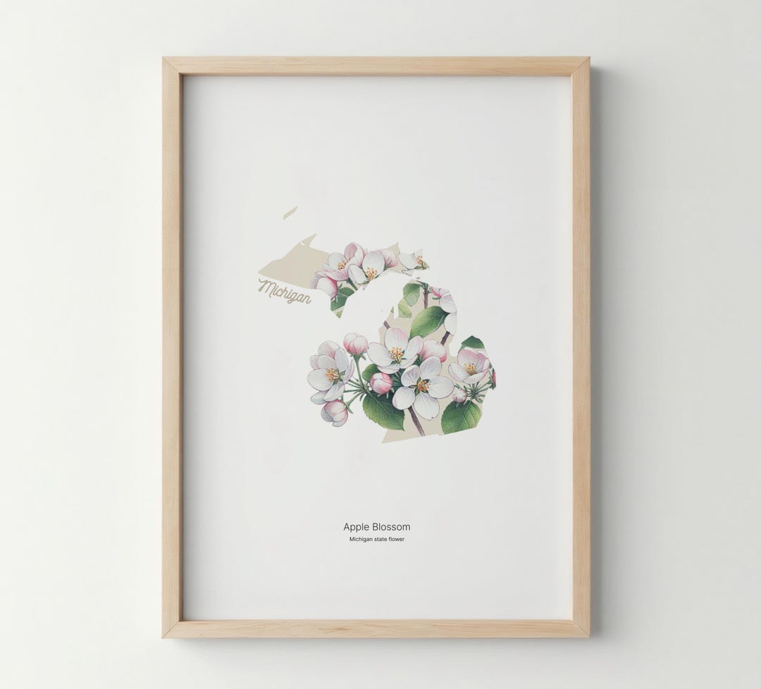 Michigan State Flower Poster Art Print Apple Blossom Wall Art Flower ...