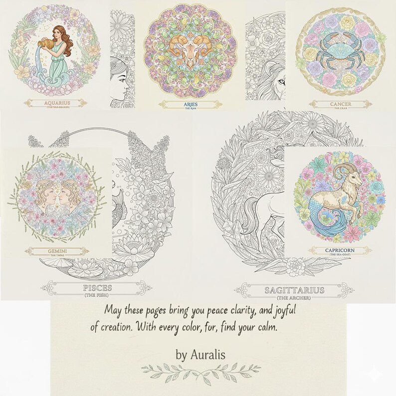 Zodiac Coloring Pages Printable | Astrology Horoscope Digital Coloring ...