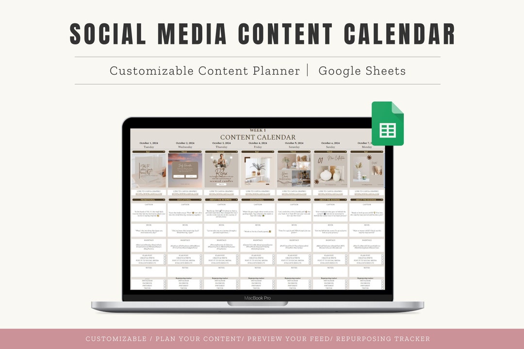 Ultimate Social Media Content Calendar for Google Sheets, Social Media ...