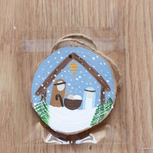 Hand Painted Faceless Nativity Wood Slice Christmas Ornament ...
