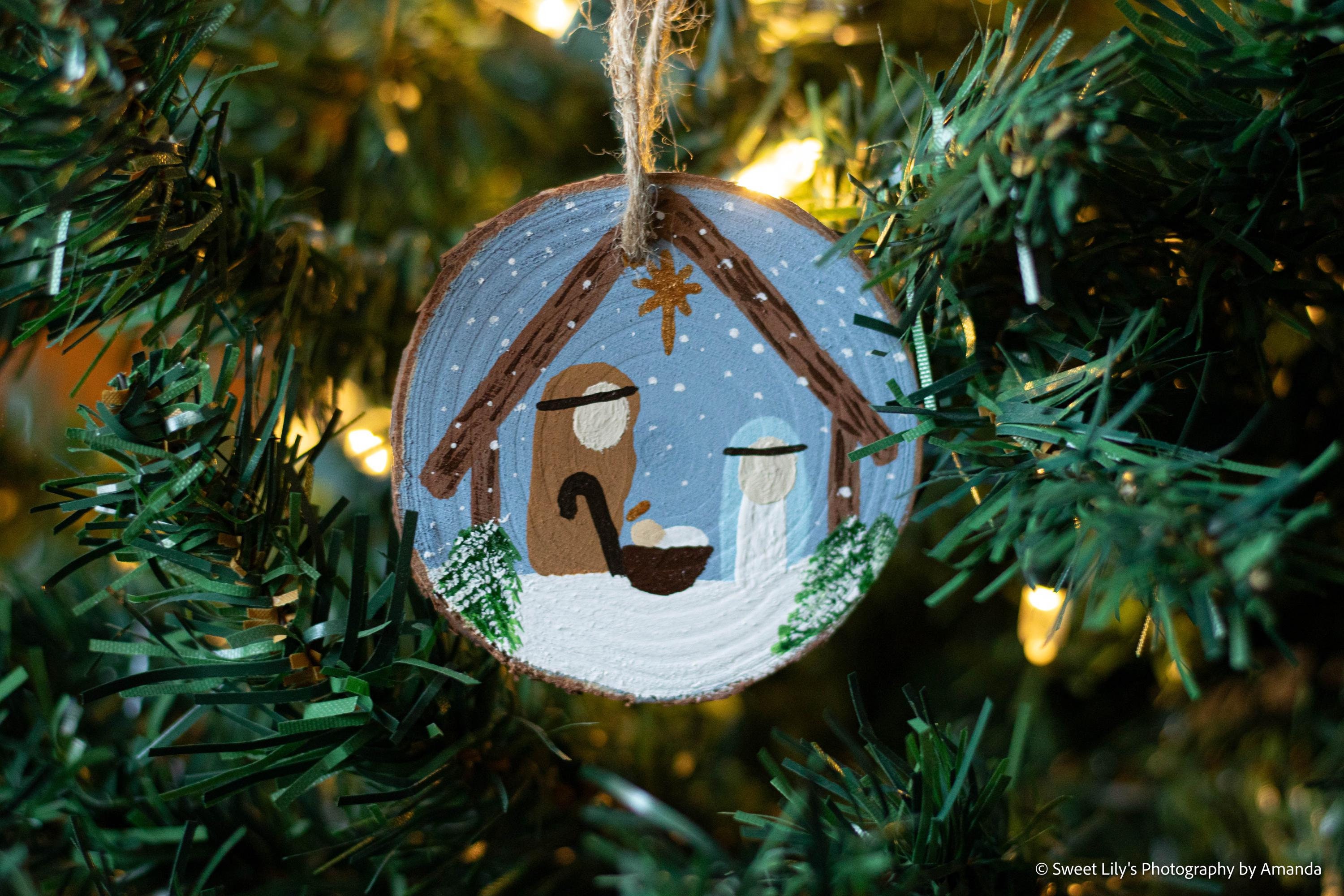 Hand Painted Faceless Nativity Wood Slice Christmas Ornament ...