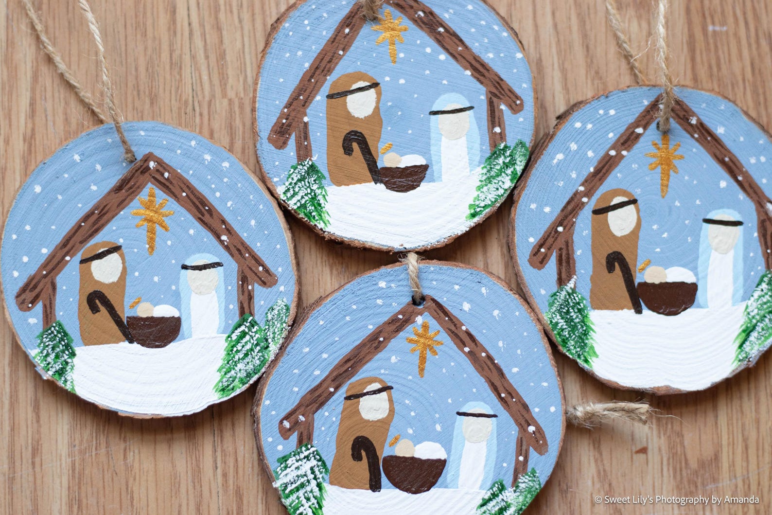 Hand Painted Faceless Nativity Wood Slice Christmas Ornament ...