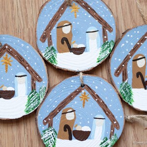 Hand Painted Faceless Nativity Wood Slice Christmas Ornament ...
