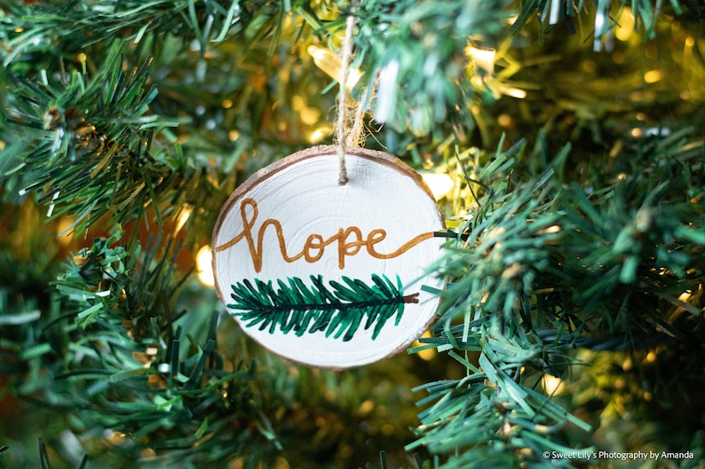 Hand Painted Hope Wood Slice Christmas Ornament | Christian | Hand ...