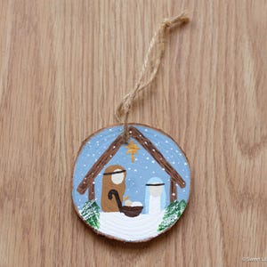 Hand Painted Faceless Nativity Wood Slice Christmas Ornament ...