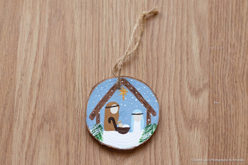 Hand Painted Faceless Nativity Wood Slice Christmas Ornament ...