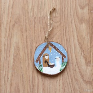 Hand Painted Faceless Nativity Wood Slice Christmas Ornament ...