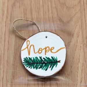 Hand Painted Hope Wood Slice Christmas Ornament | Christian | Hand ...