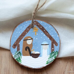 Hand Painted Faceless Nativity Wood Slice Christmas Ornament ...