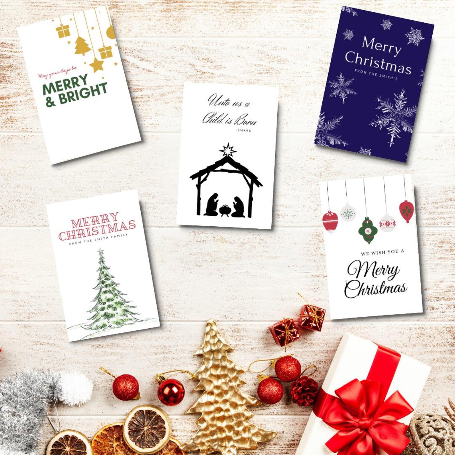 Printable Christmas Card Set: 5 Canva Template Designs (4x6 Digital ...