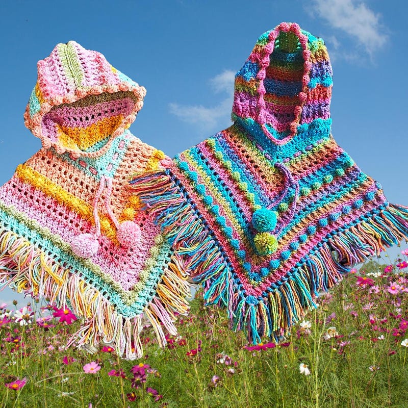 Rainbow Poncho - Etsy
