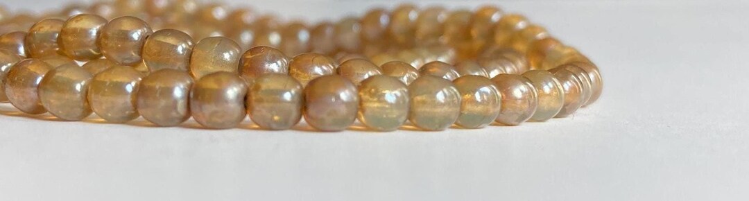 4mm Round Druk Champagne With Picasso Finish, Pressed Czech Glass Beads ...