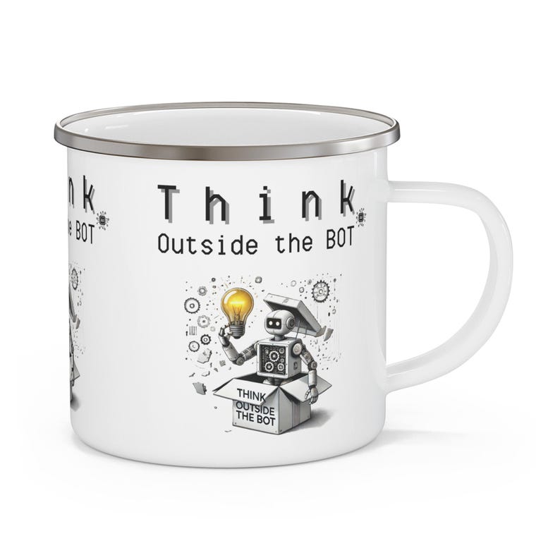 Funny Robot Enamel Mug: Humorous AI Gift, Camping Coffee Mug - Etsy