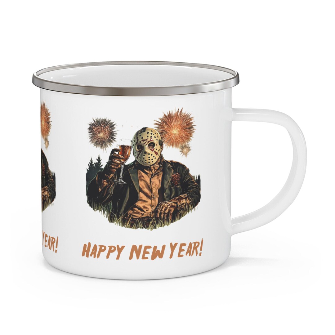 Jason Voorhees Mug, Happy New Year Mug, New Year Holiday Mug, Enamel ...