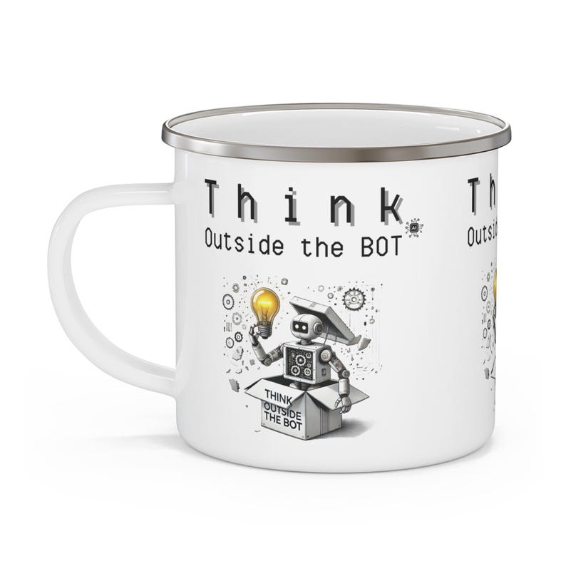 Funny Robot Enamel Mug: Humorous AI Gift, Camping Coffee Mug - Etsy