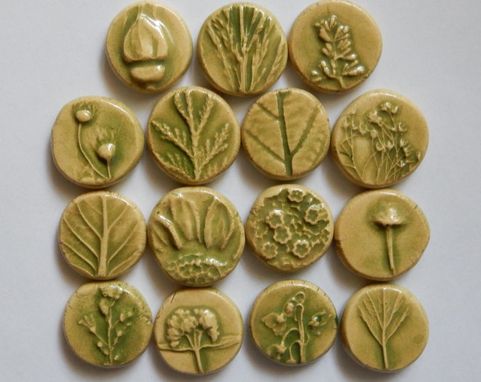 CLAY COINS...15 Handmade Embossed Ceramic Embellishments...nature Theme ...