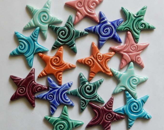 Stars...mosaic and Craft Supplies...16 Colorful Handmade Embossed ...