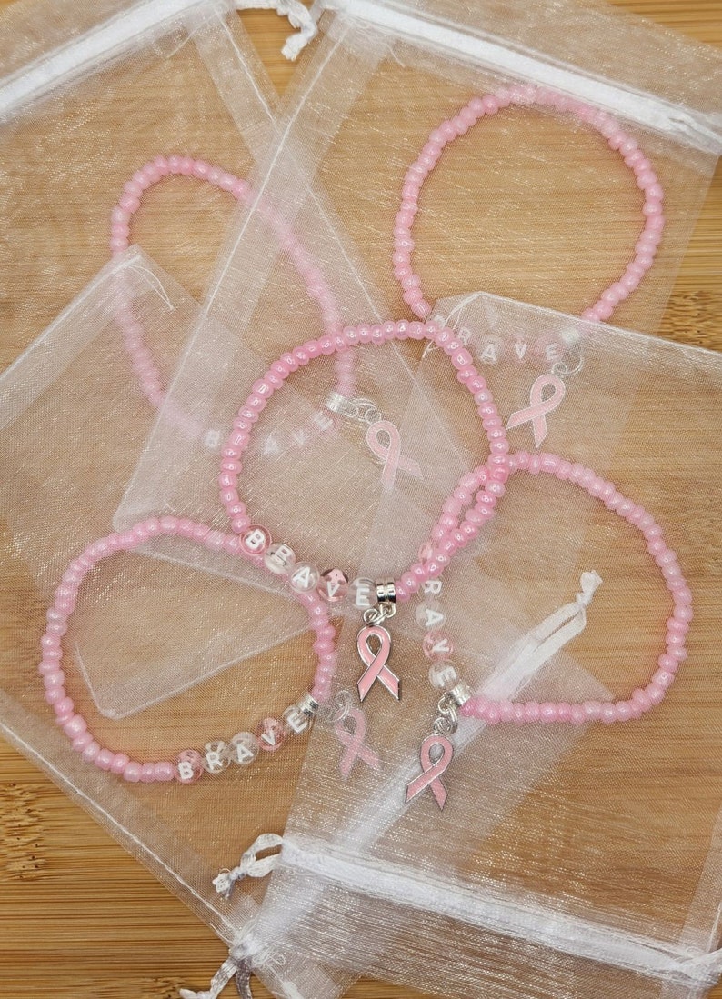 Brave Breast Cancer Ribbon Bracelet: Pink Glass Bead Stretch Jewelry - Etsy