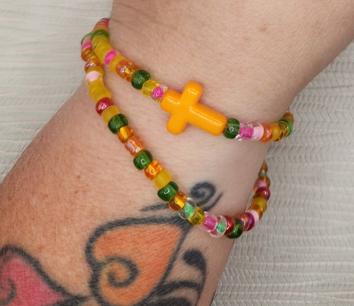 Cross Bead Friendship Stack Stretch Bead Bracelets Set of 2. for ...