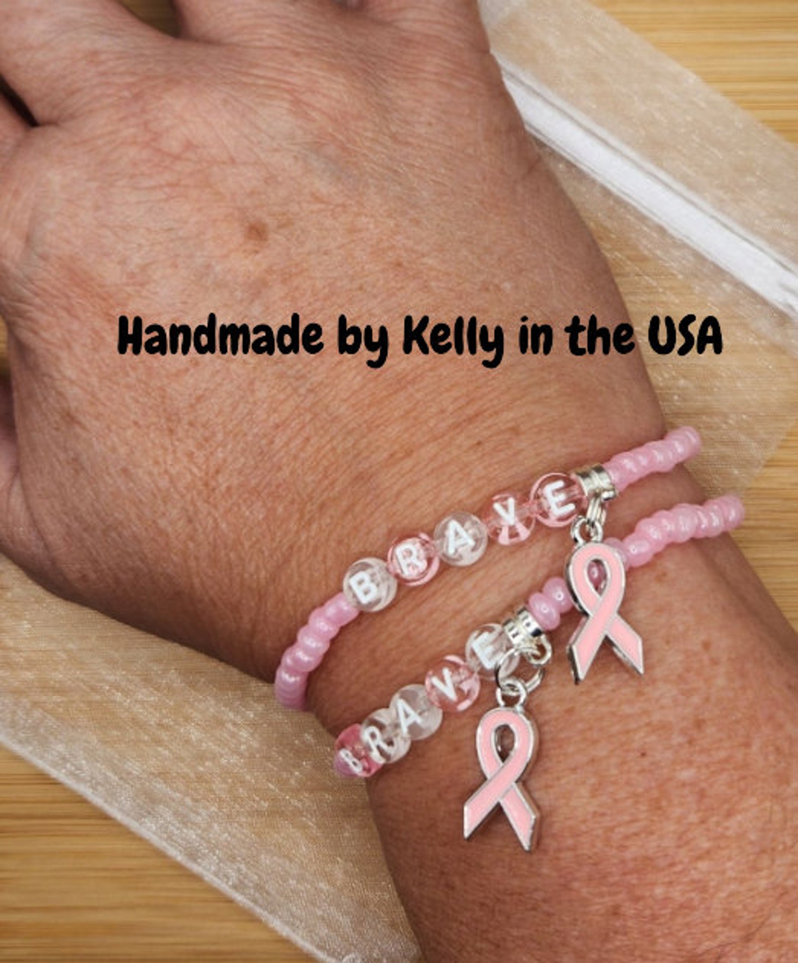 Brave Breast Cancer Ribbon Bracelet: Pink Glass Bead Stretch Jewelry - Etsy