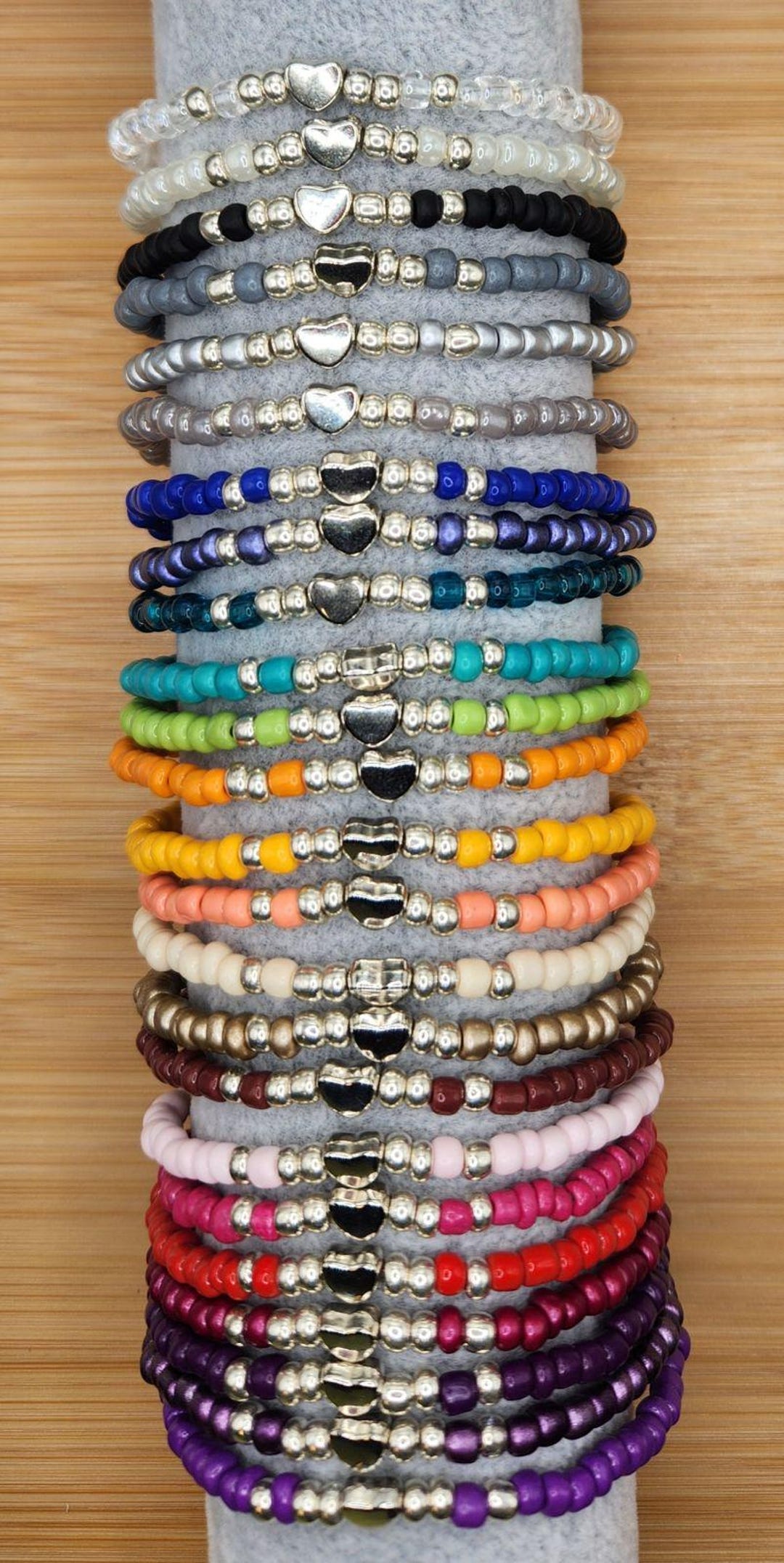 Heart Bead Stretch Stack Friendship Bracelet. for Layering or Sharing ...