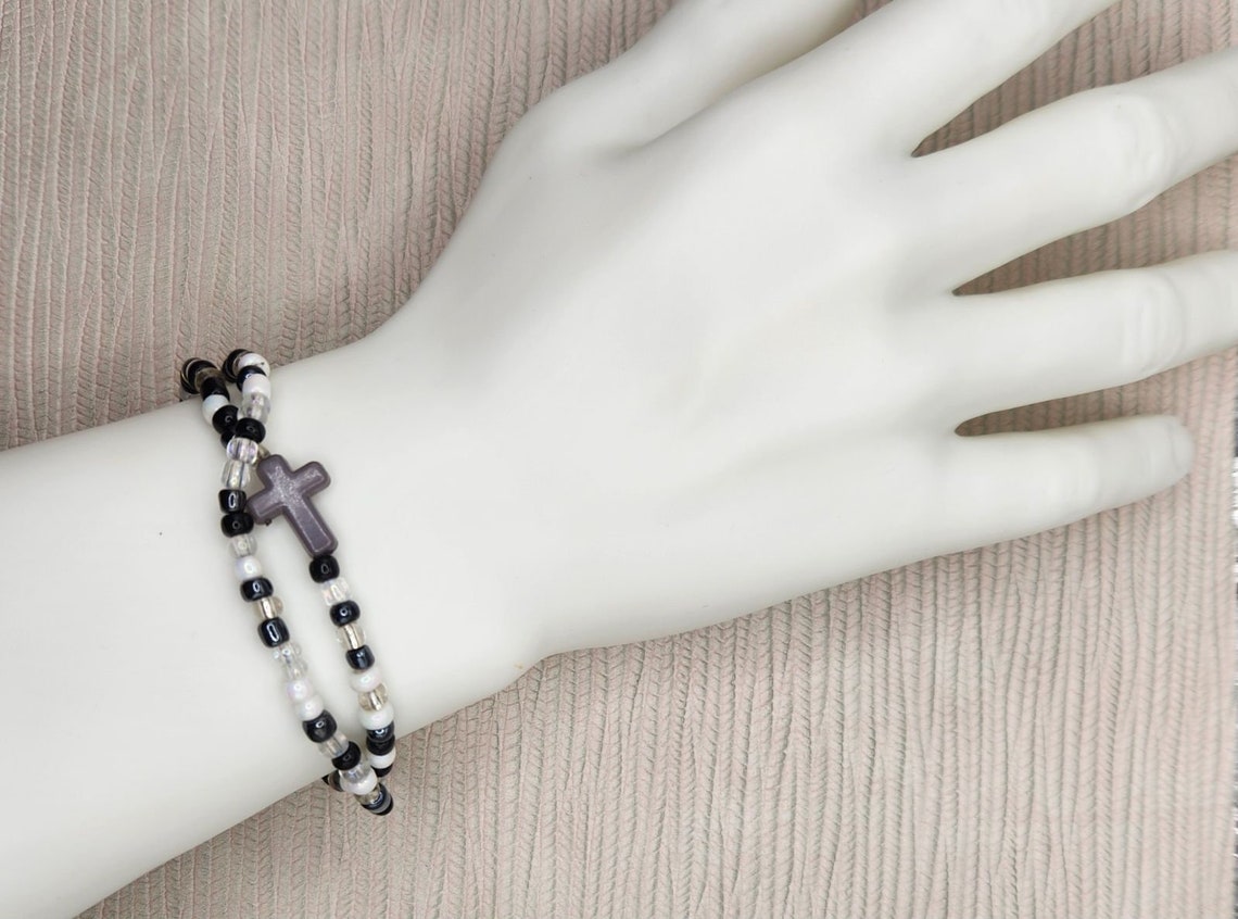 Cross Bead Friendship Stack Stretch Bead Bracelets Set of 2. for ...