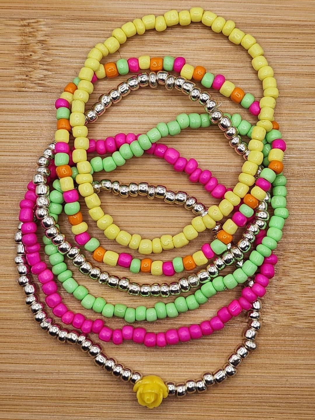 Rose - 5 Different Colors to Select. Set of 6 Stretch Stack Bead ...
